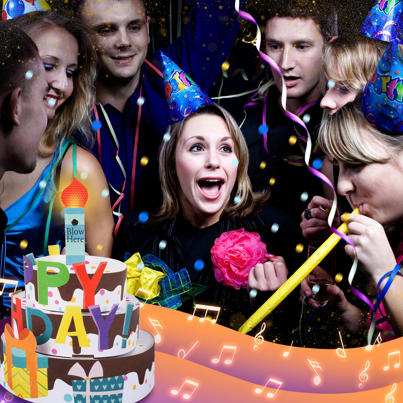 Birthday Card, "boom" Exploding Confetti Birthday Card, Musical ...