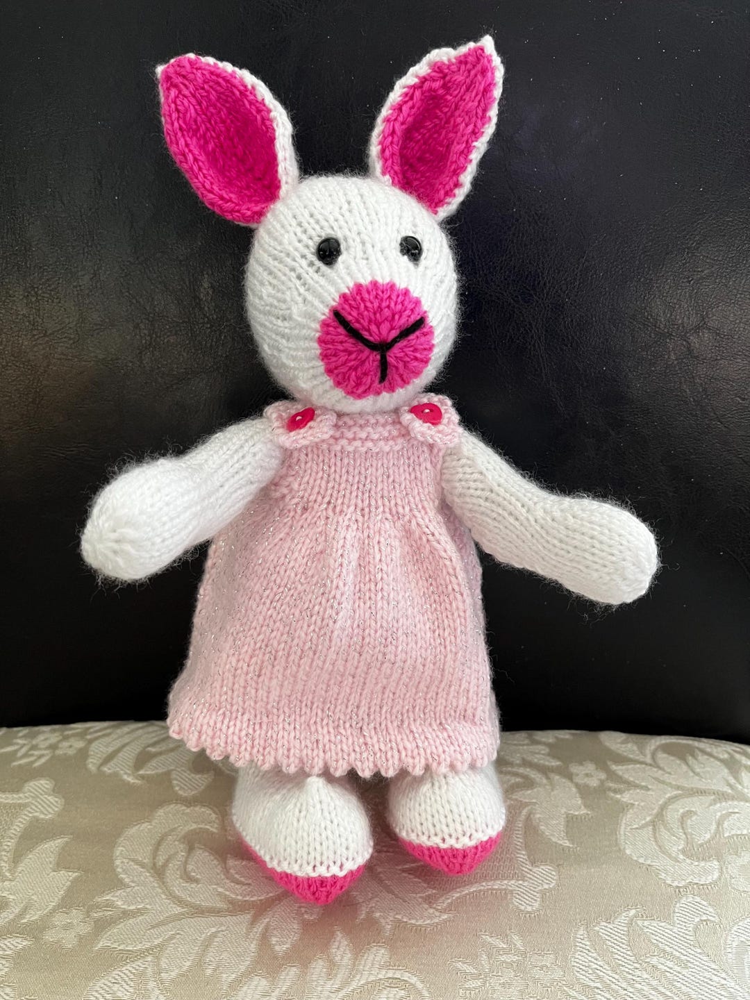 Hand Knitted Elderberry Bunny in Her Pink Sparkly Dress. - Etsy