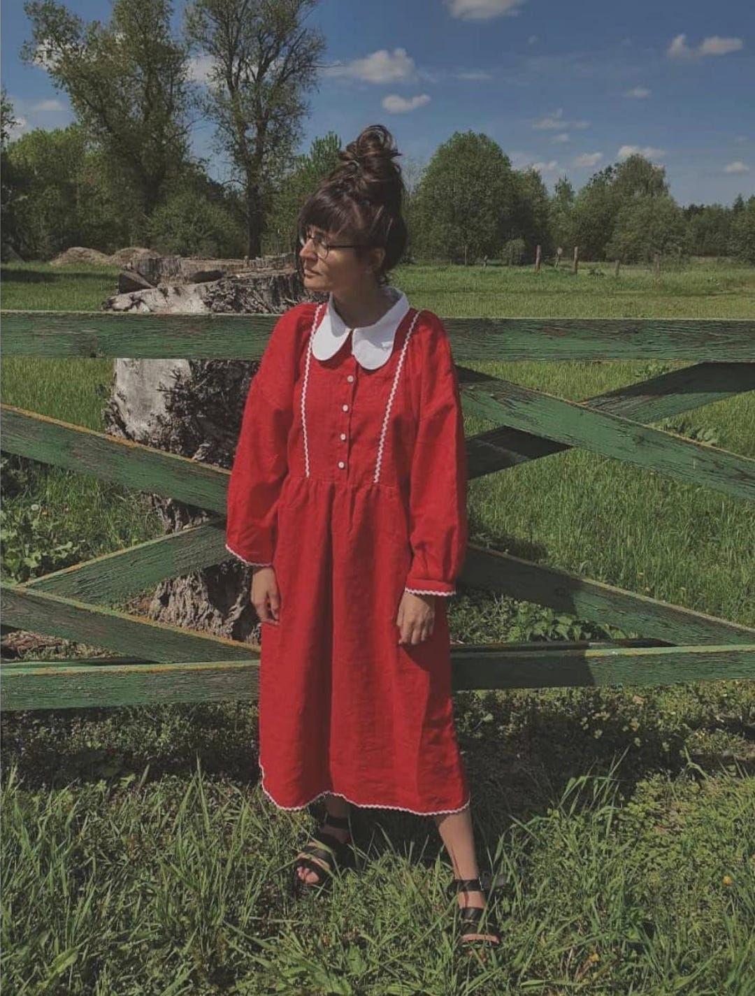 Red Linen Dress Peter Pan Collar - Etsy