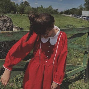 Red Linen Dress Peter Pan Collar - Etsy