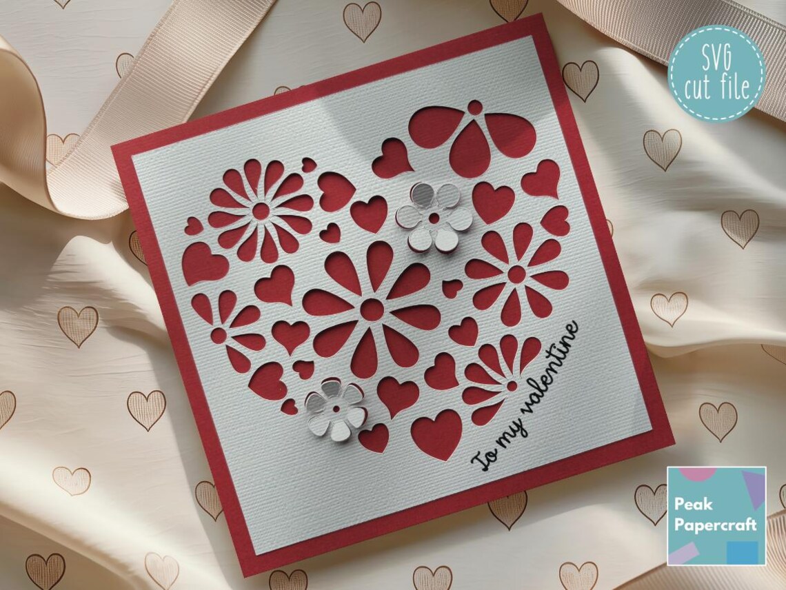 Square Valentine's Day Card SVG, Cut Out and Pop up Floral Heart Design ...