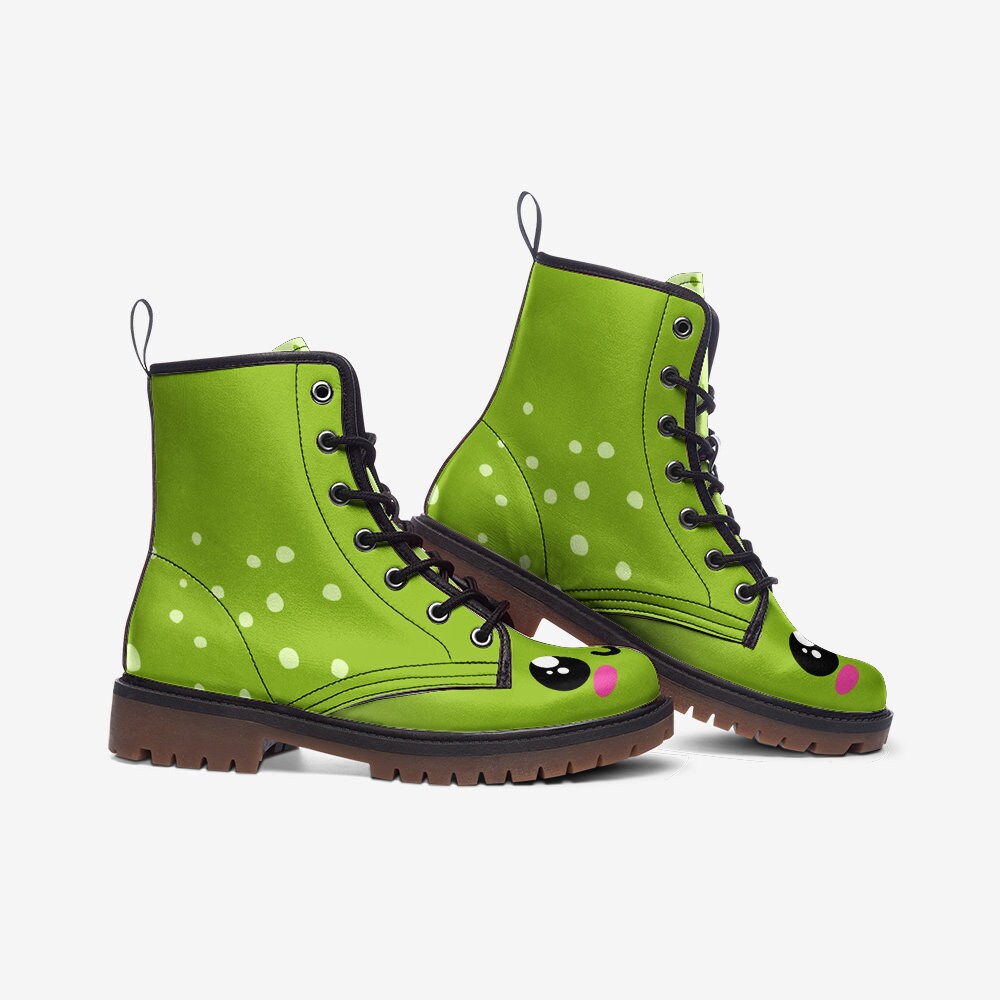 Cute Frog Vegan Leather Boots Kawaii Froggy Lace Up Boots Etsy