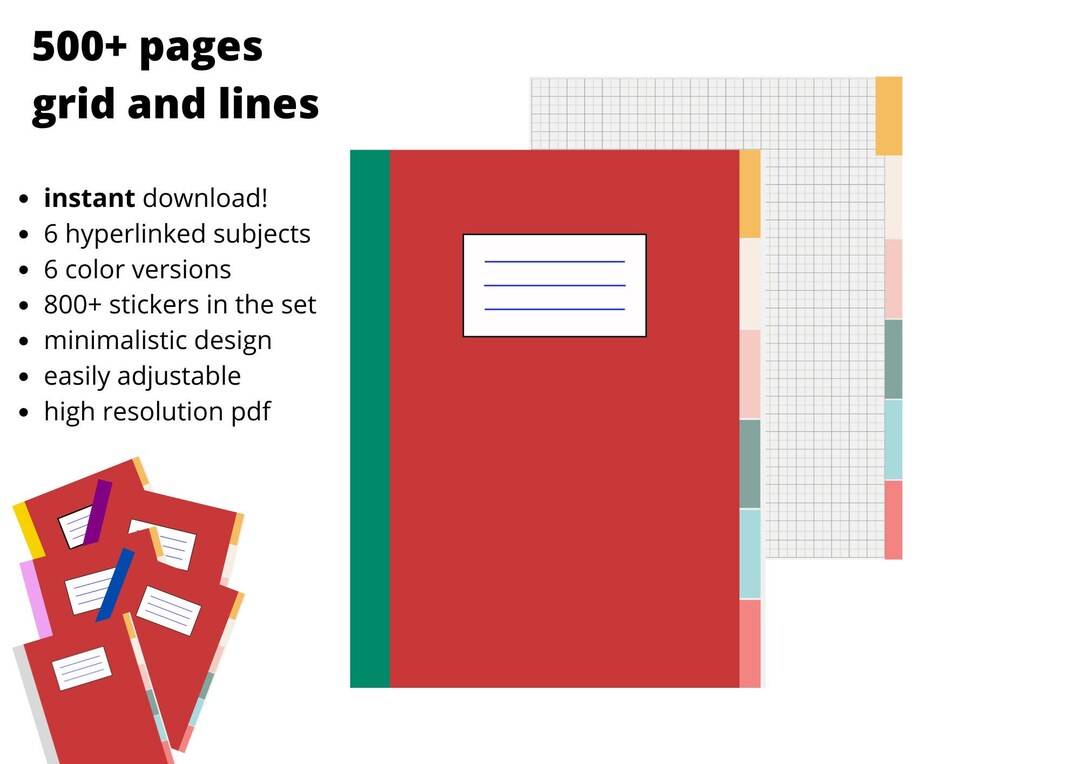 Minimal Portrait Digital Student Notebook & Stickers | 500+ Grid Line ...