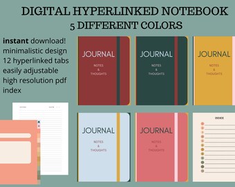 Digital Hyperlinked Notebook Minimal Notebook Note Taking Template ...