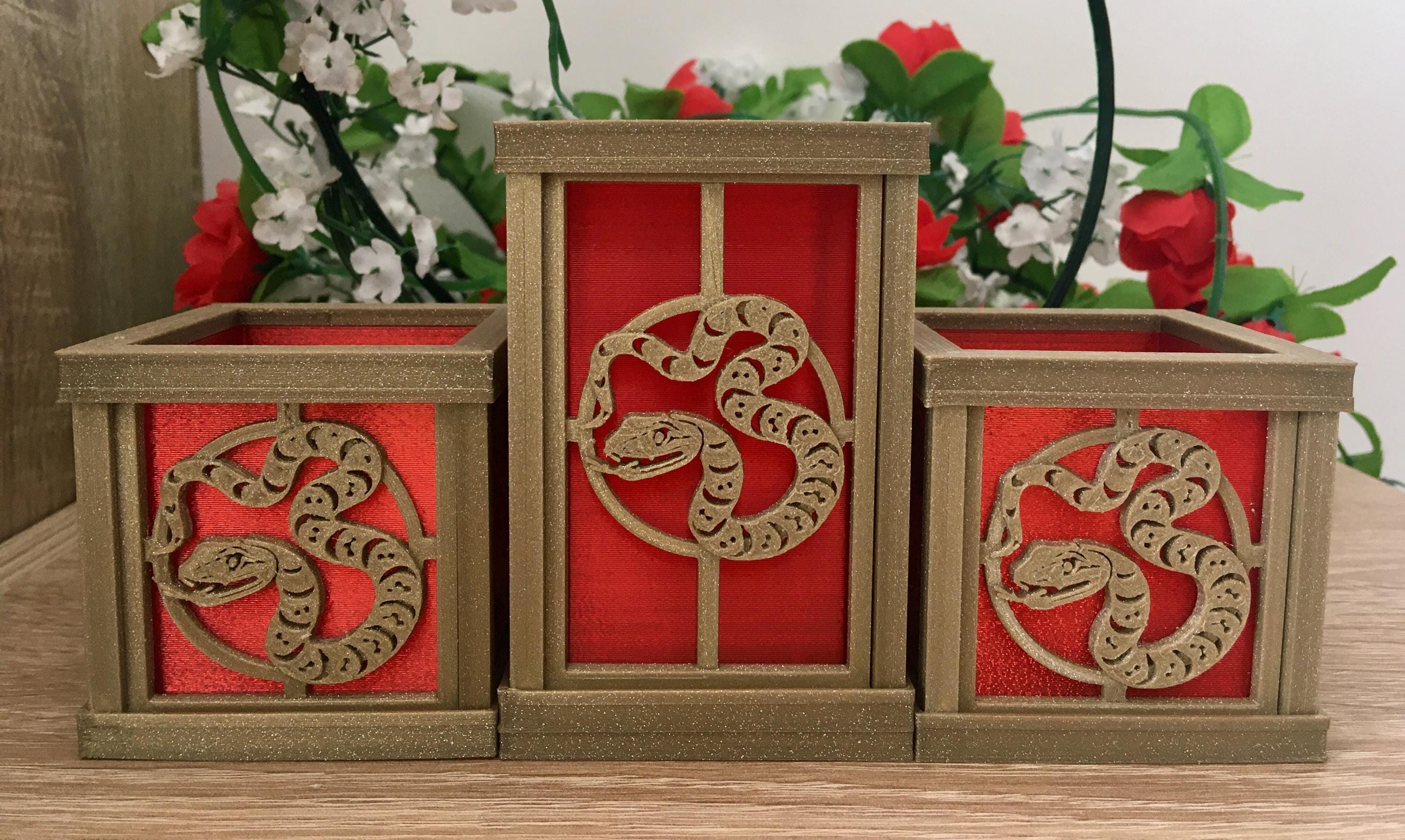 Chinese New Year - Zodiac - Snake Pagoda Style Mini Tealight Lanterns ...