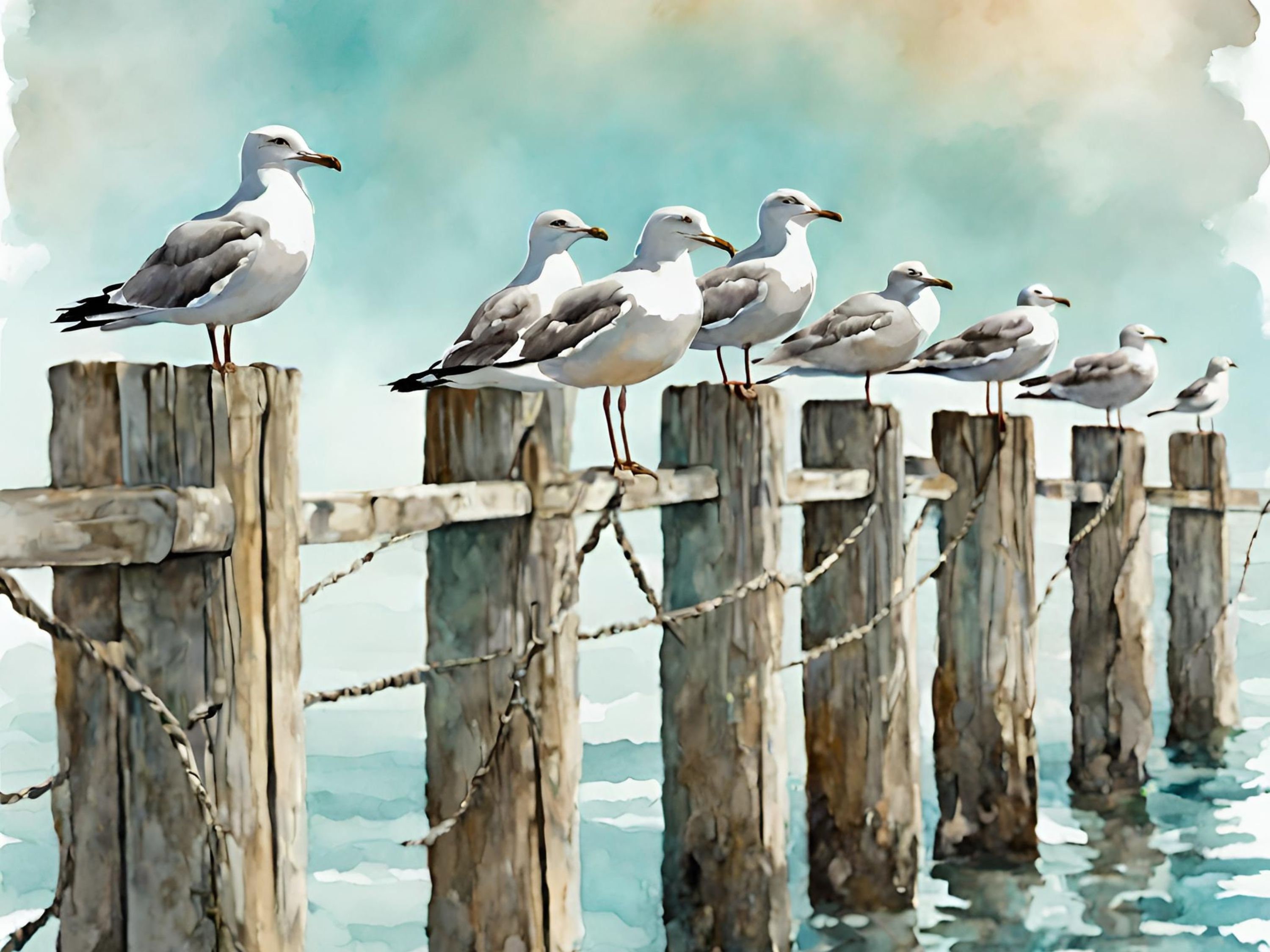 Seagull Watercolor Painting, Lake House Print, North of 21 Digital ...