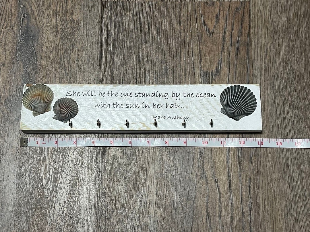 Jewelry Hanger Wall Mounted Sea Shells Beach Quote Ocean Necklaces ...