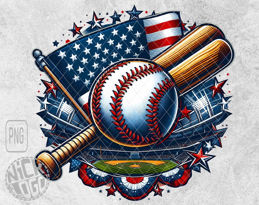 Baseball Ball American Flag Bat Batter Hitter Slugger Pitcher Catcher ...