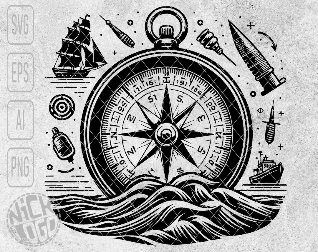 Compass Sea Ocean Wave Sailboat Buccaneer Wind Lighthouse Adventure SVG ...