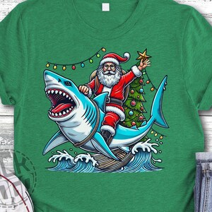 Santa Claus Riding Shark Merry Christmas Lights PNG - Etsy