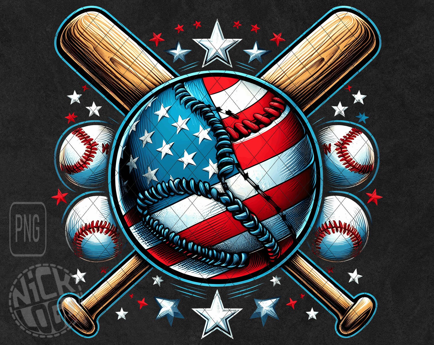 Baseball Ball American Flag Bat Batter Hitter Slugger Pitcher Catcher ...
