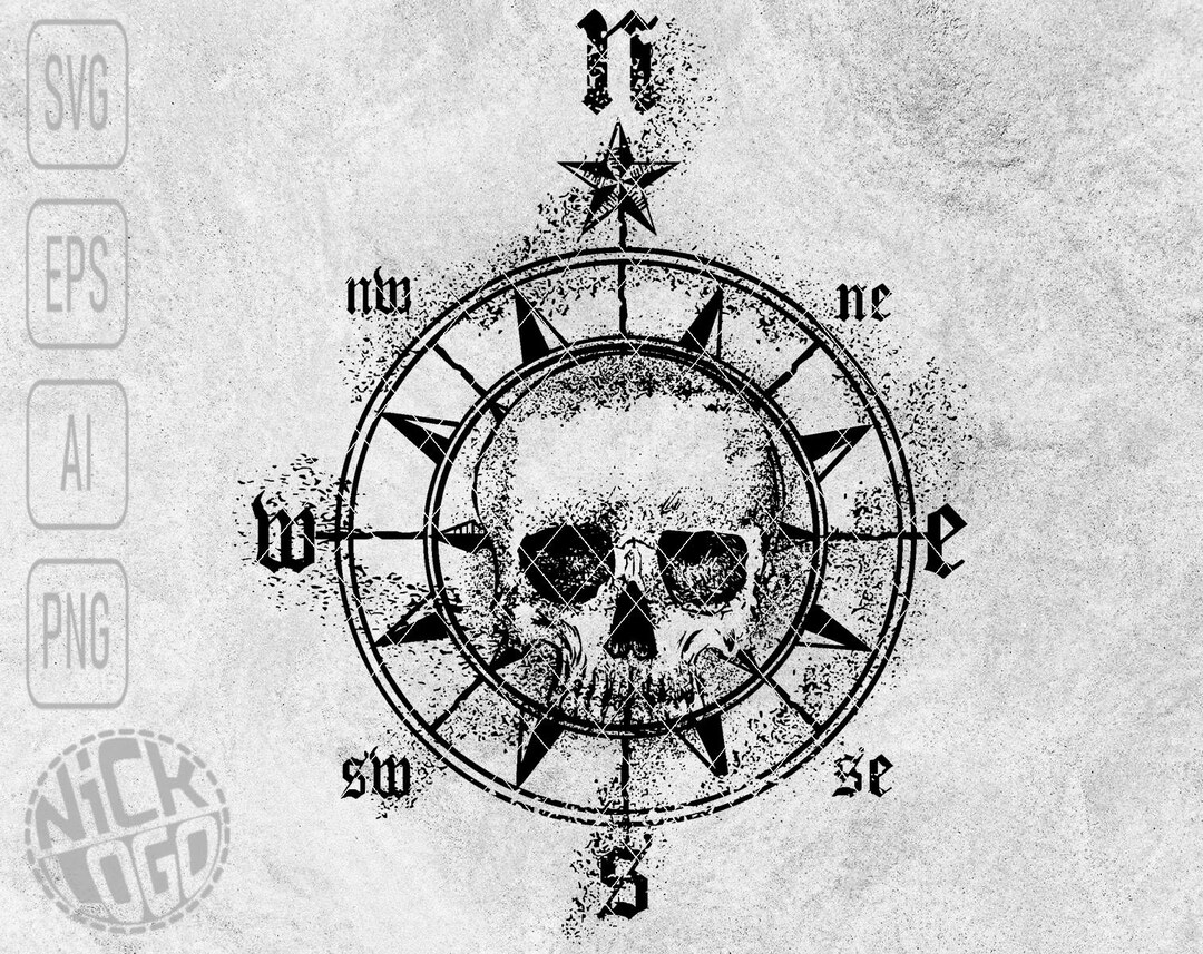 Skull Compass Skeleton Travel Adventure Hiking Wild Forest Mountain SVG ...