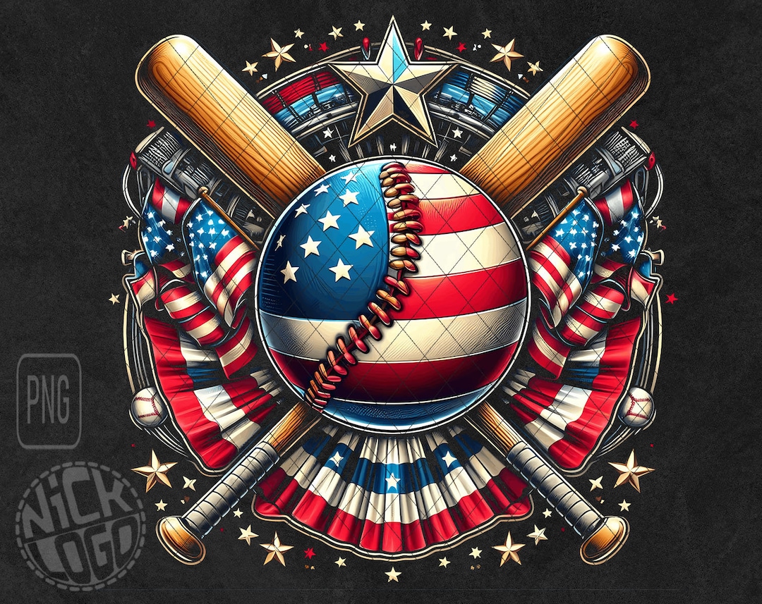 Baseball Ball American Flag Bat Batter Hitter Slugger Pitcher Catcher ...