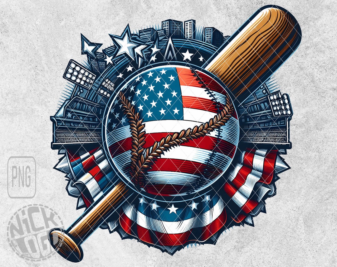 Baseball Ball American Flag Bat Batter Hitter Slugger Pitcher Catcher ...