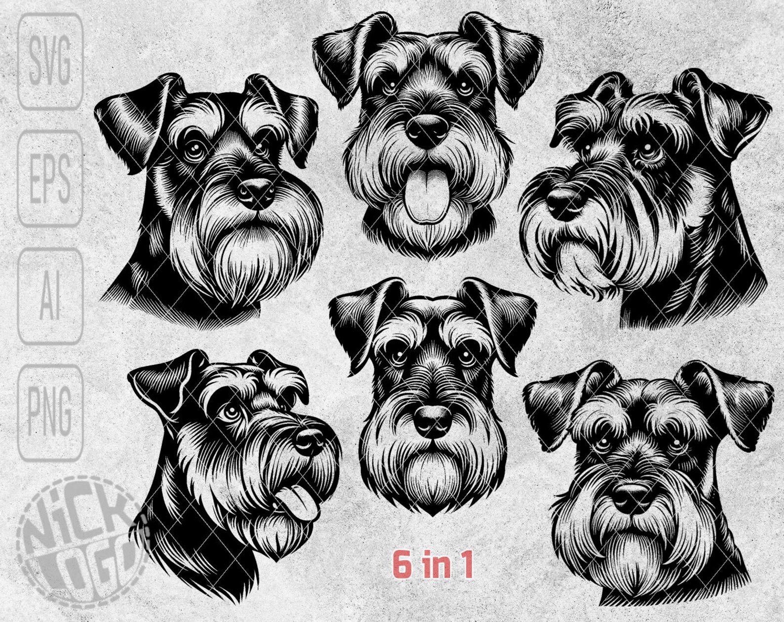 6 in 1 Bundle Schnauzer Face Head Bust Puppy Pet Dog Cute SVG PNG - Etsy