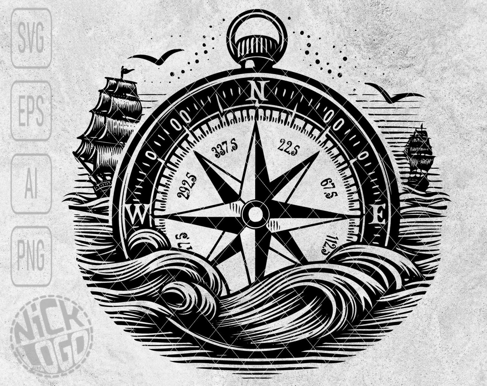 Compass Sea Ocean Wave Sailboat Buccaneer Wind Lighthouse Adventure SVG ...