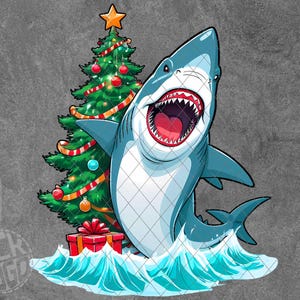 Santa Claus Shark Sharkmas Merry Christmas Lights PNG - Etsy
