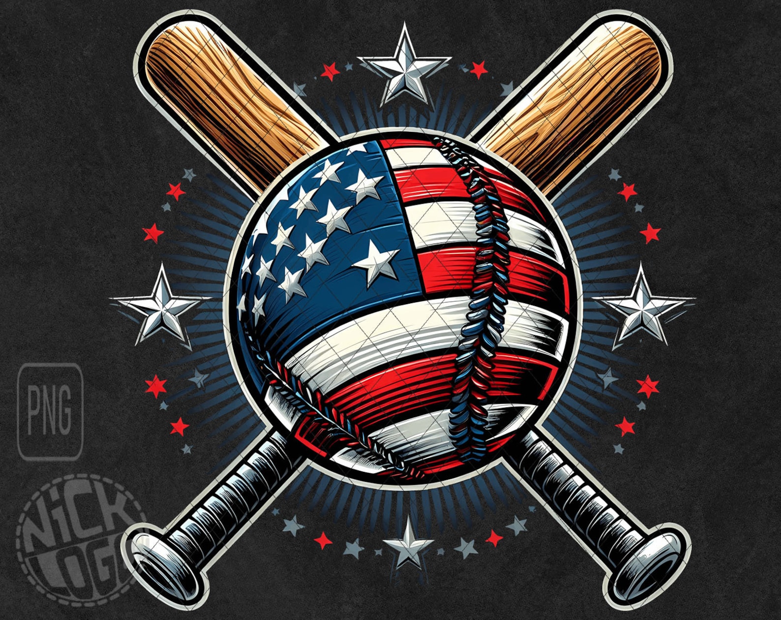 Baseball Ball American Flag Bat Batter Hitter Slugger Pitcher Catcher ...