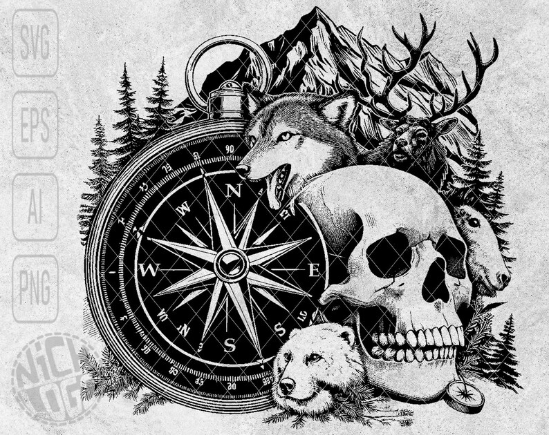 Nature Wild Scene Grizzly Bear Goat Elk Sheep Deer Eagle Wolf Skull ...