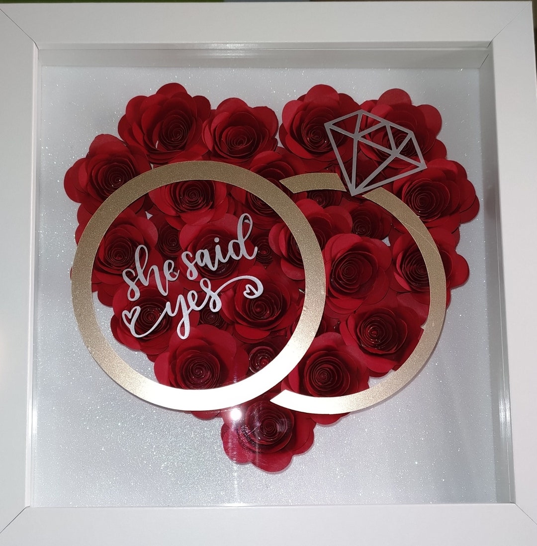 Engagement Shadow Box | Wedding Rings | Paper Flower Shadow Box | Wall ...