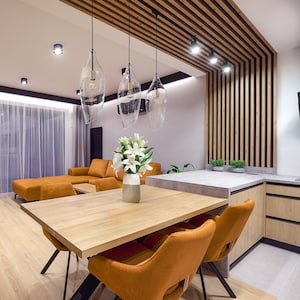 Fluted Panels for Wall and Ceiling - Acoustic Laths on Felt, Oak Colors ...