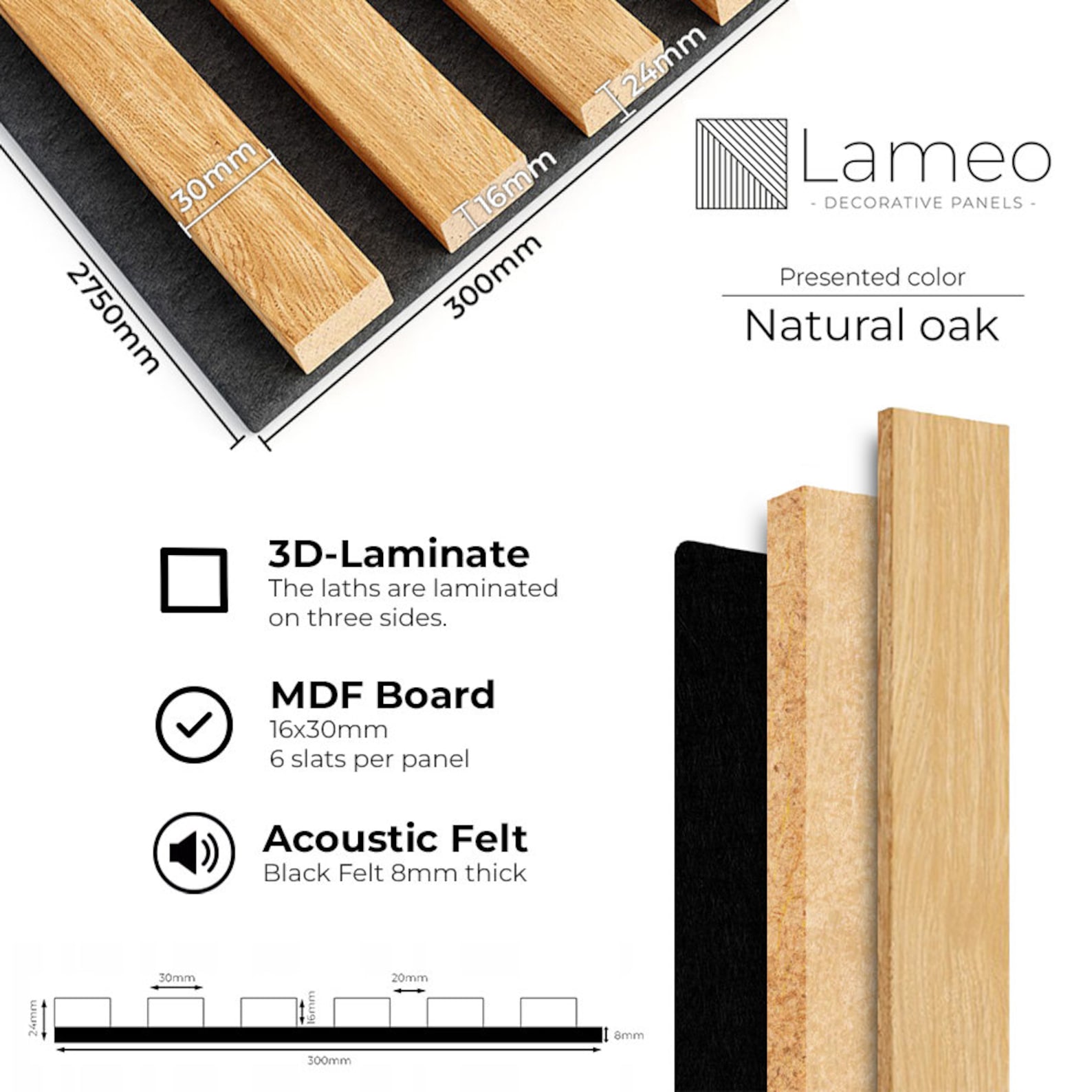 Fluted Panels for Wall and Ceiling - Acoustic Laths on Felt, Oak Colors ...