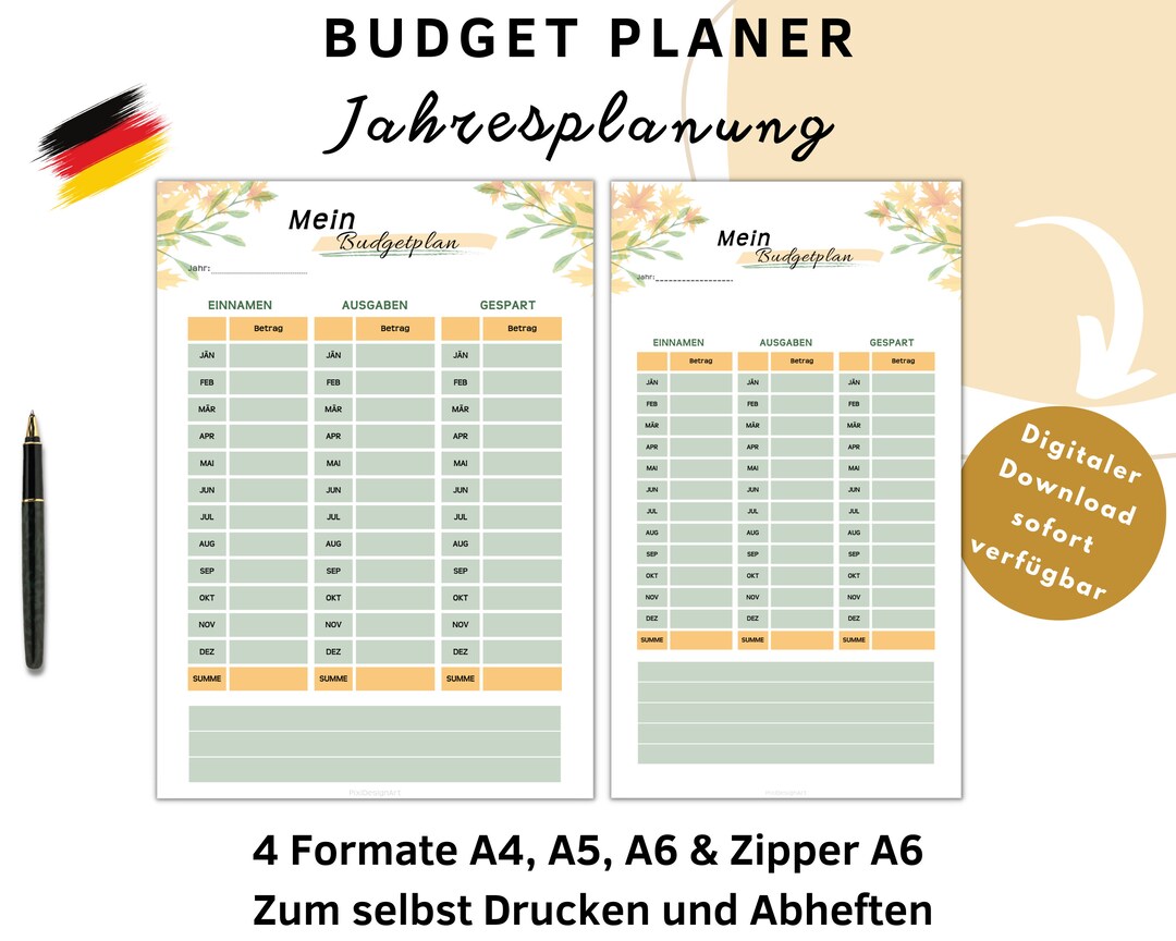 Annual Planning of Your Budget in German, Budget Planner Cover Sheet ...