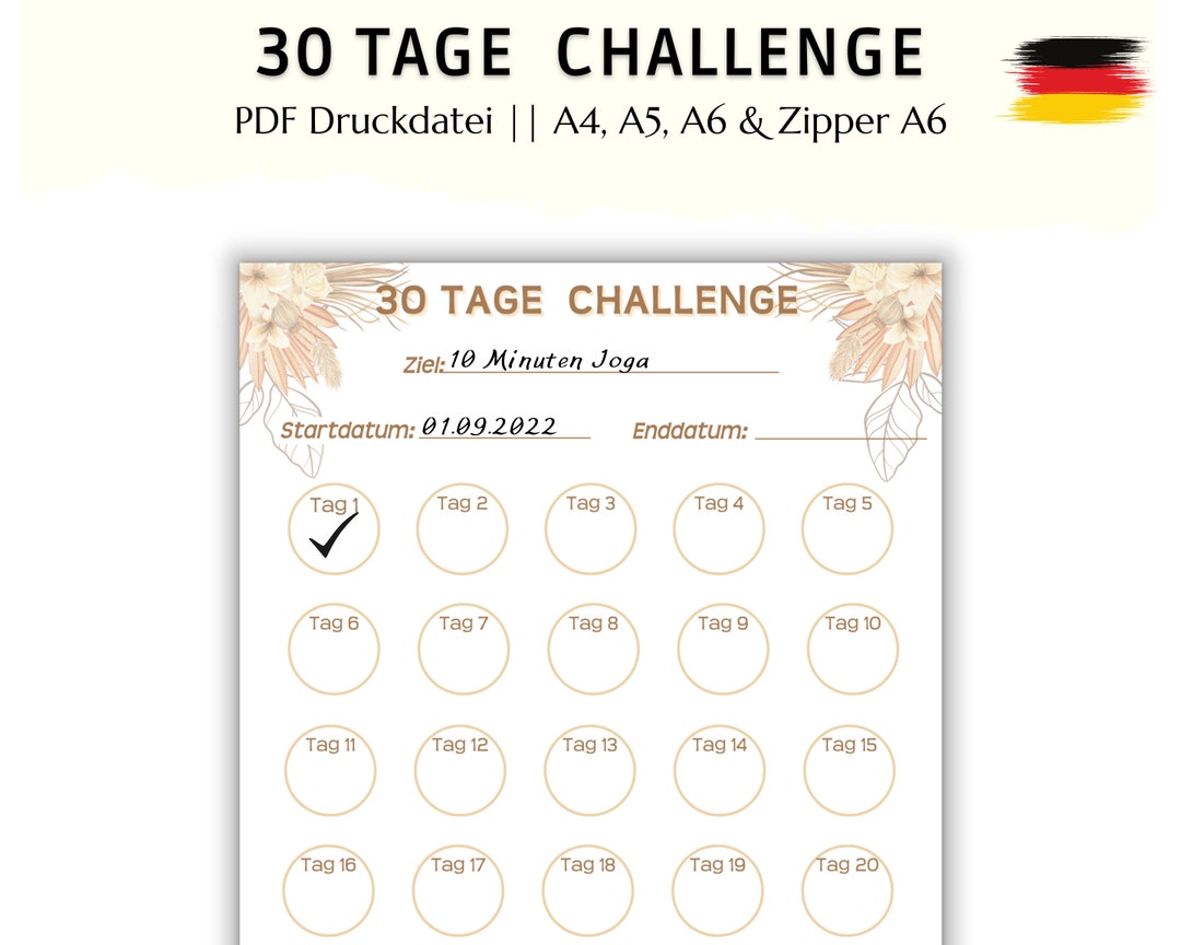 30 Day Challenge Tracker, Set Goals and Track Habits, in PDF Print ...