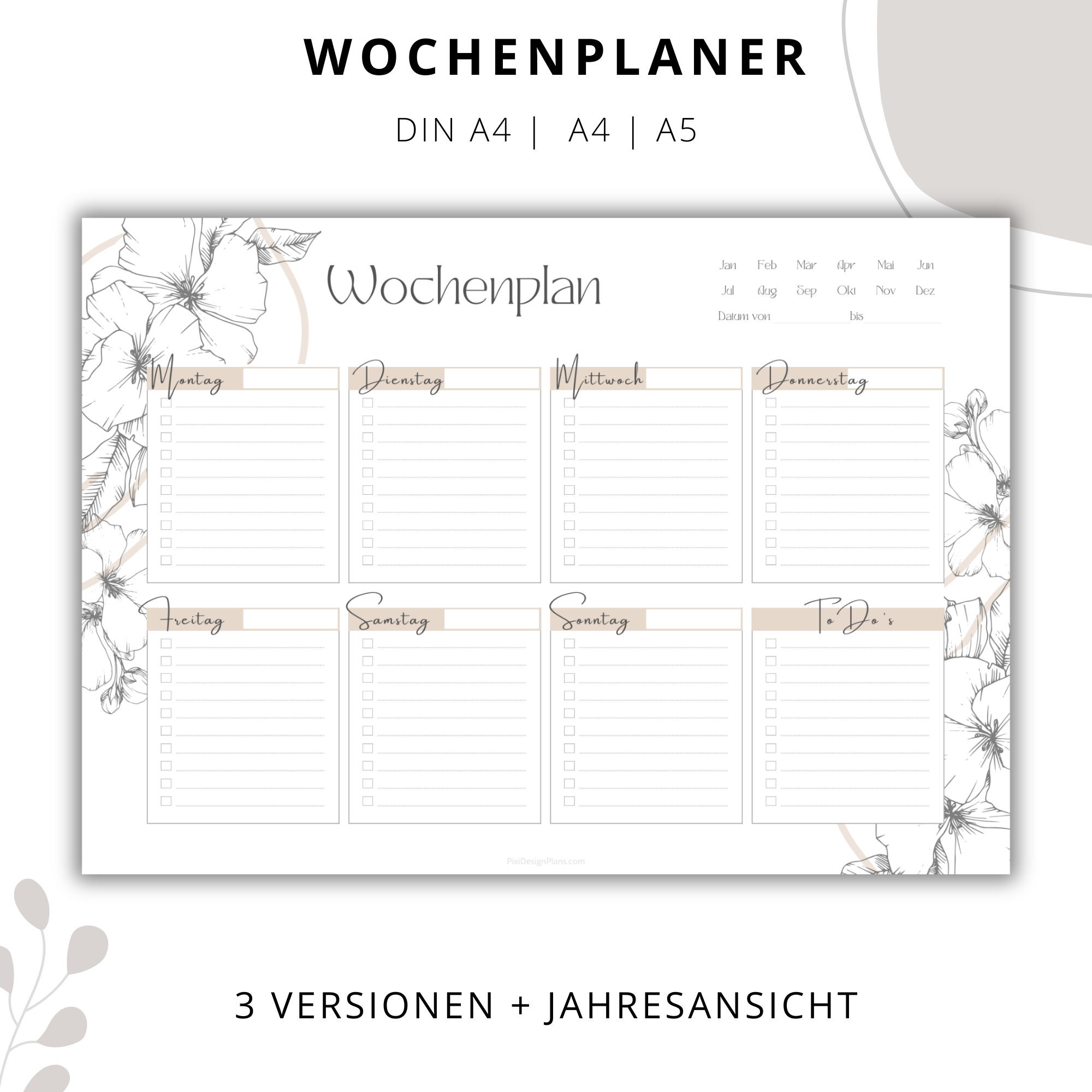 Weekly Planner, Daily Planning, A3, A4, A5 Printable Planner, Planner ...