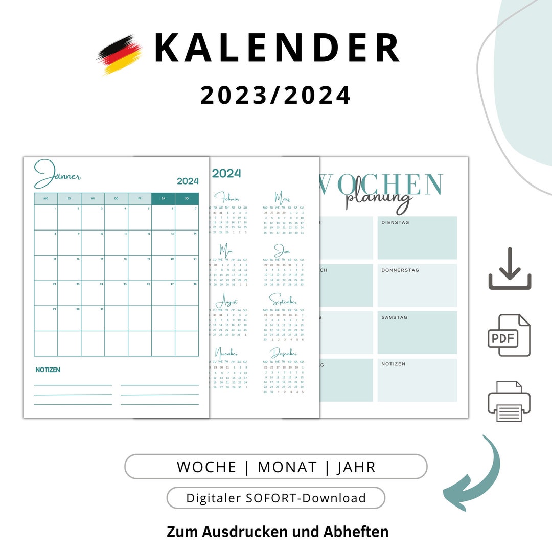 Calendar 2024/ 2023 August Start, Annual Overview, A4 Portrait Format ...