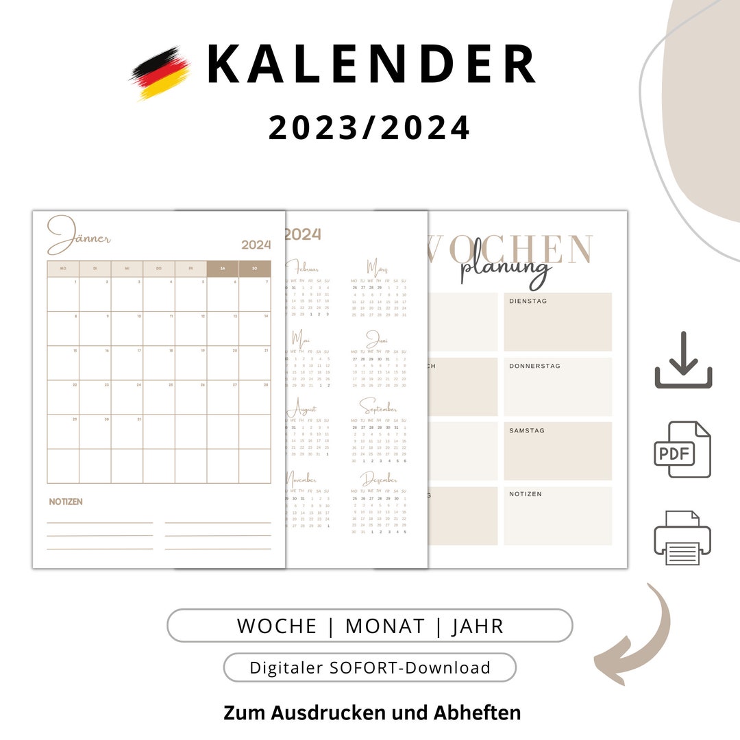 Calendar 2024/ 2023 August Start, Annual Overview, A4 Portrait Format ...
