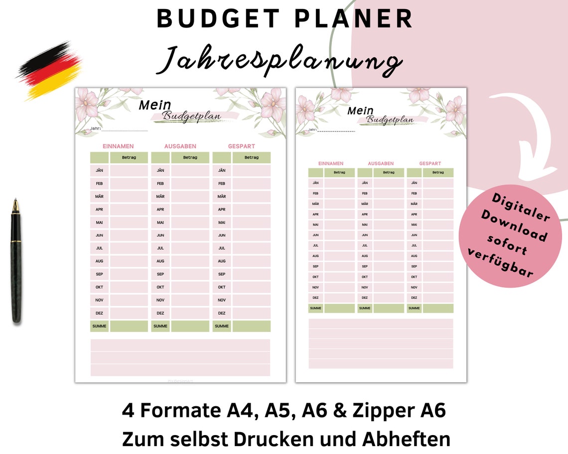 Annual Planning of Your Budget in German, Budget Planner Cover Sheet ...
