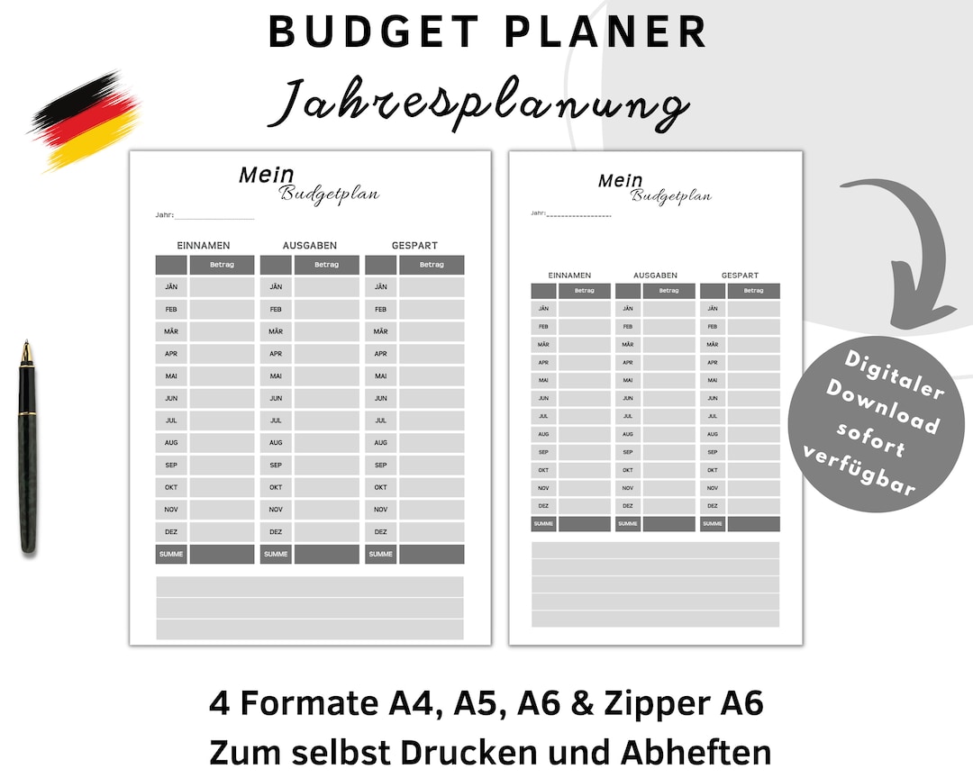 Annual Planning of Your Budget in German, Budget Planner Cover Sheet ...