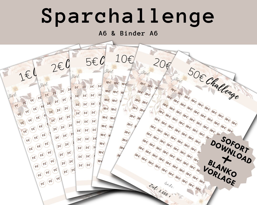 Spar & Kleingeld Challenge Templates in Euros as a PDF Download ...