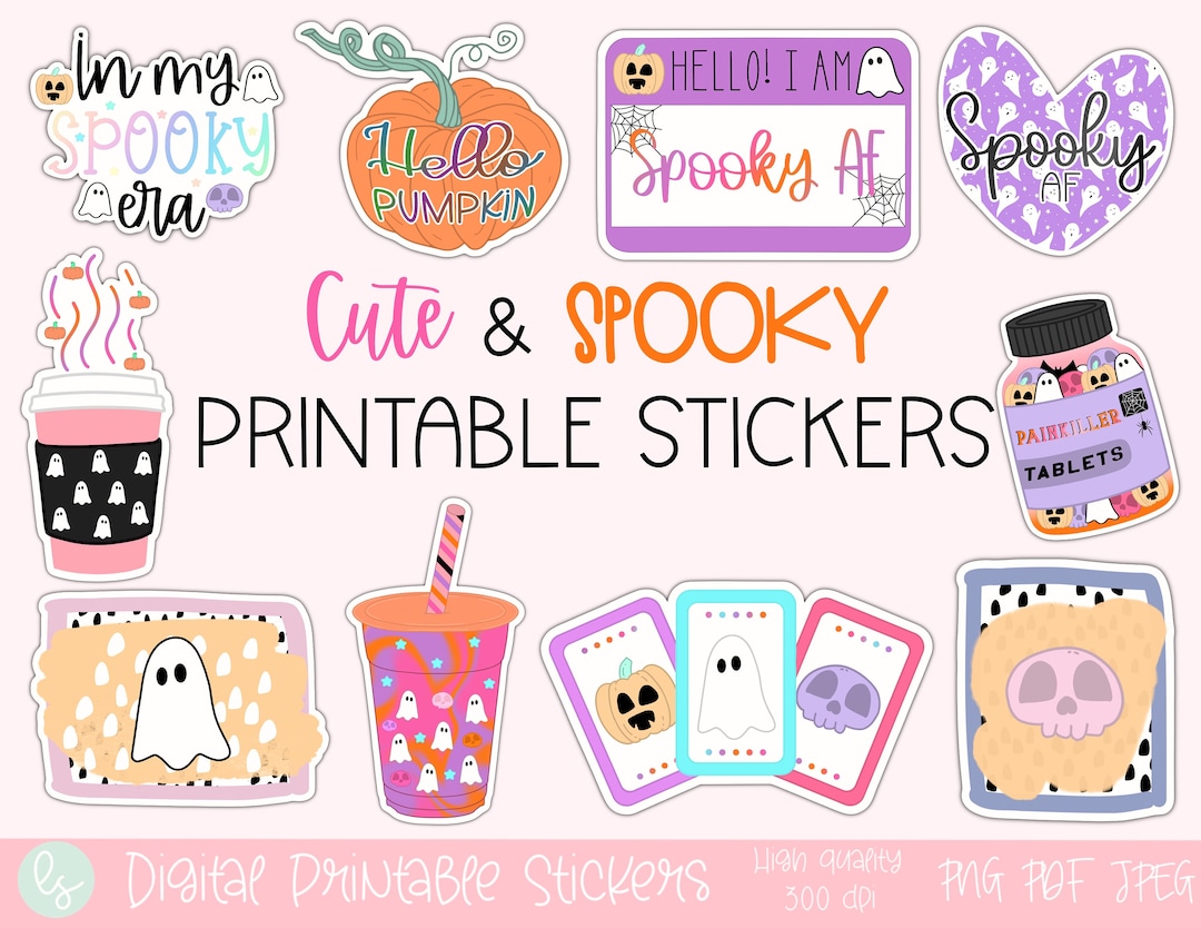 Halloween Stickers Png, Cute Spooky Png, Planner Stickers Printable ...