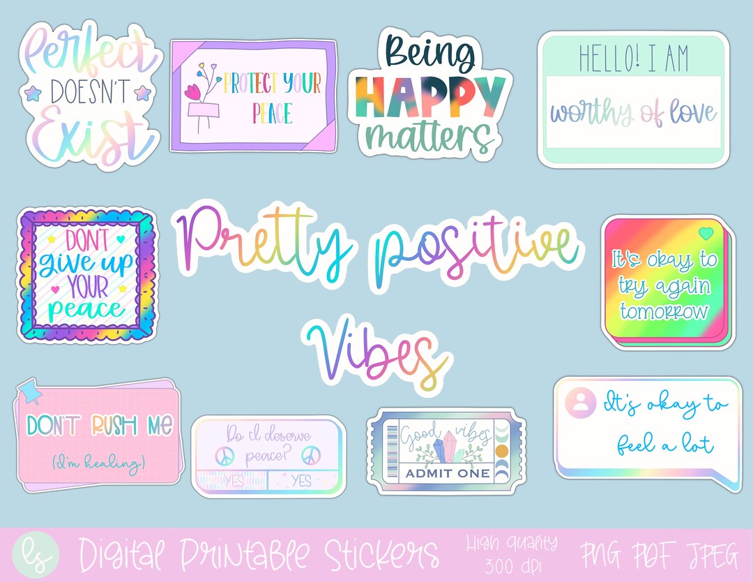 Positive Sticker Bundle, Pretty Png Quote, Print and Cut Stickers ...