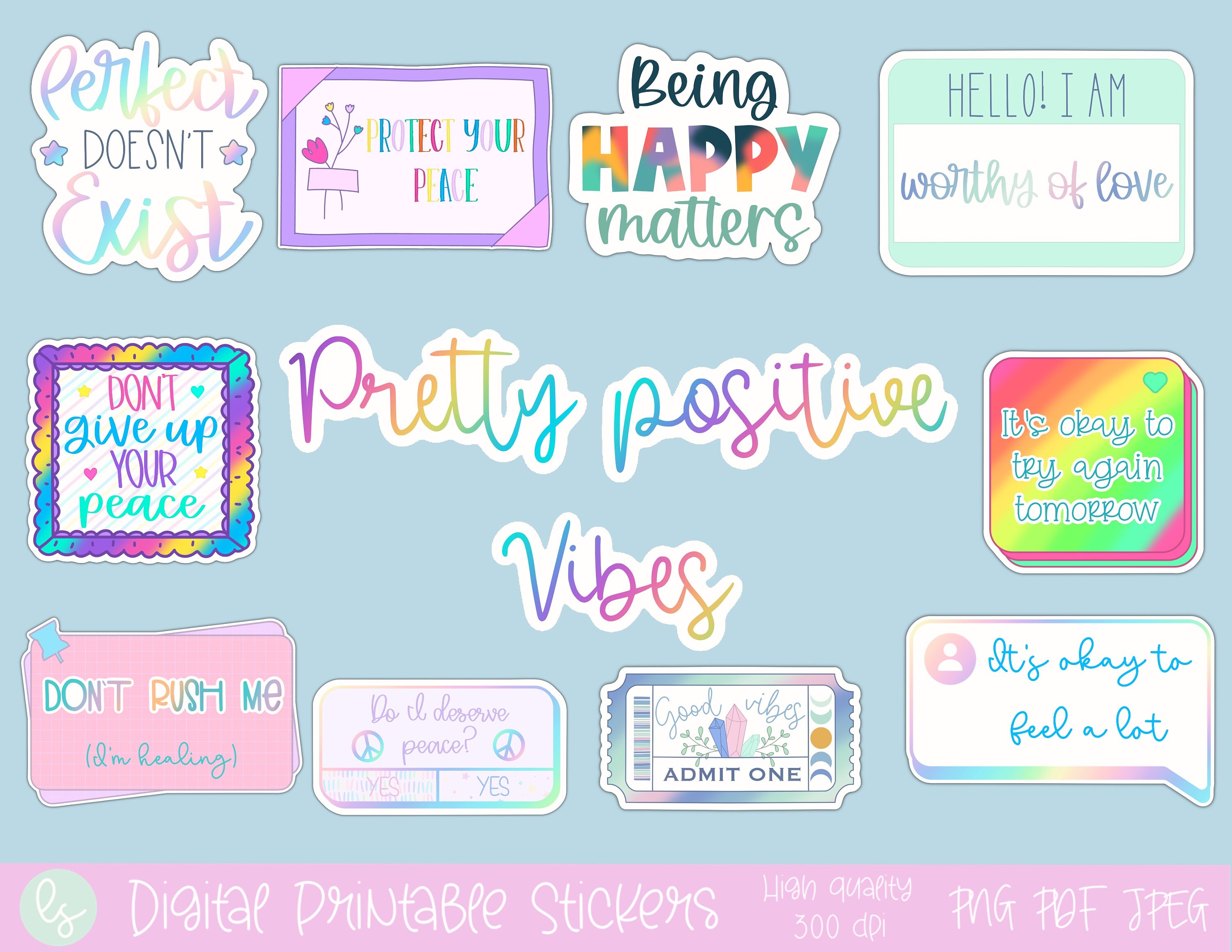 Positive Sticker Bundle Pretty Png Quote Print and Cut - Etsy