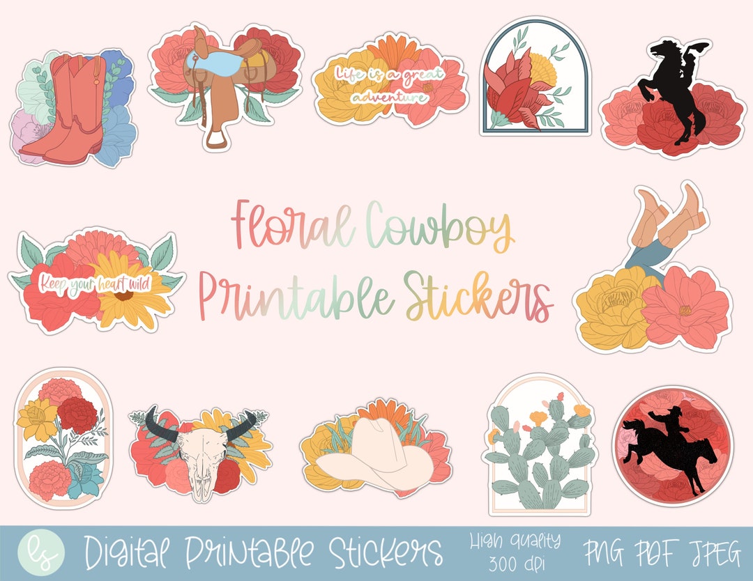 Cowboy Aesthetic Stickers, Floral Cowboy Boot Png, Print and Cut ...