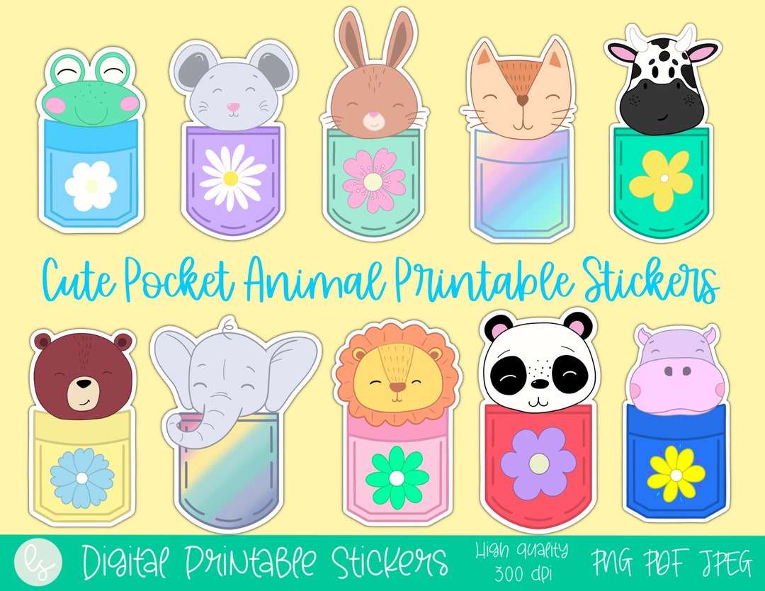 Cute Animal Stickers Png, Pocket Png, Cute Sticker Pack, Print and Cut ...