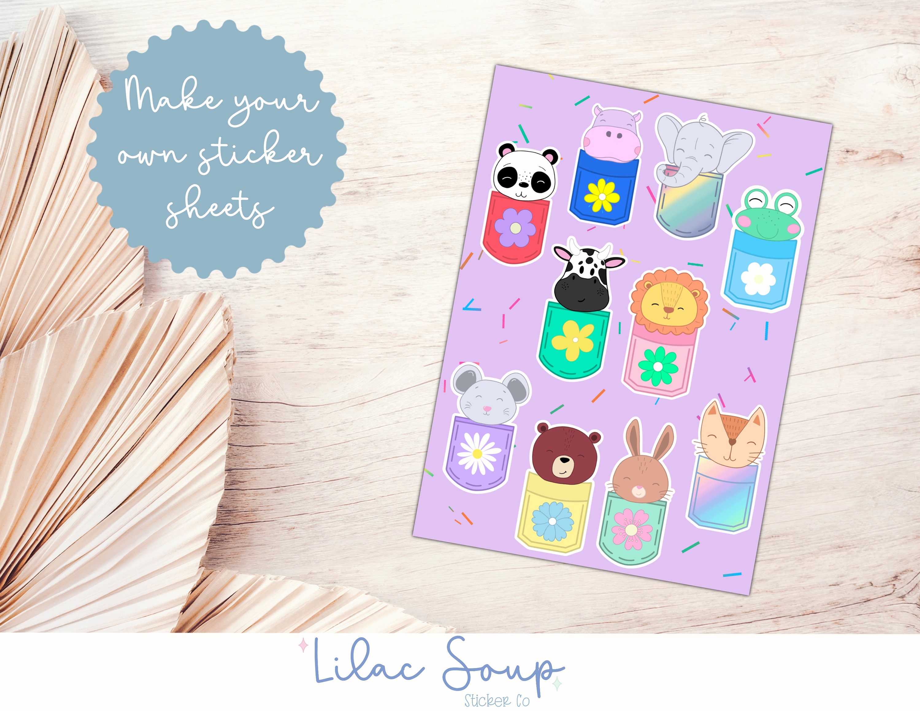 Cute Animal Stickers Png, Pocket Png, Cute Sticker Pack, Print and Cut ...