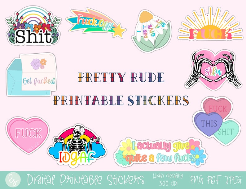 Rude Stickers, Funny Printable Stickers, Cuss Word Planner Stickers ...