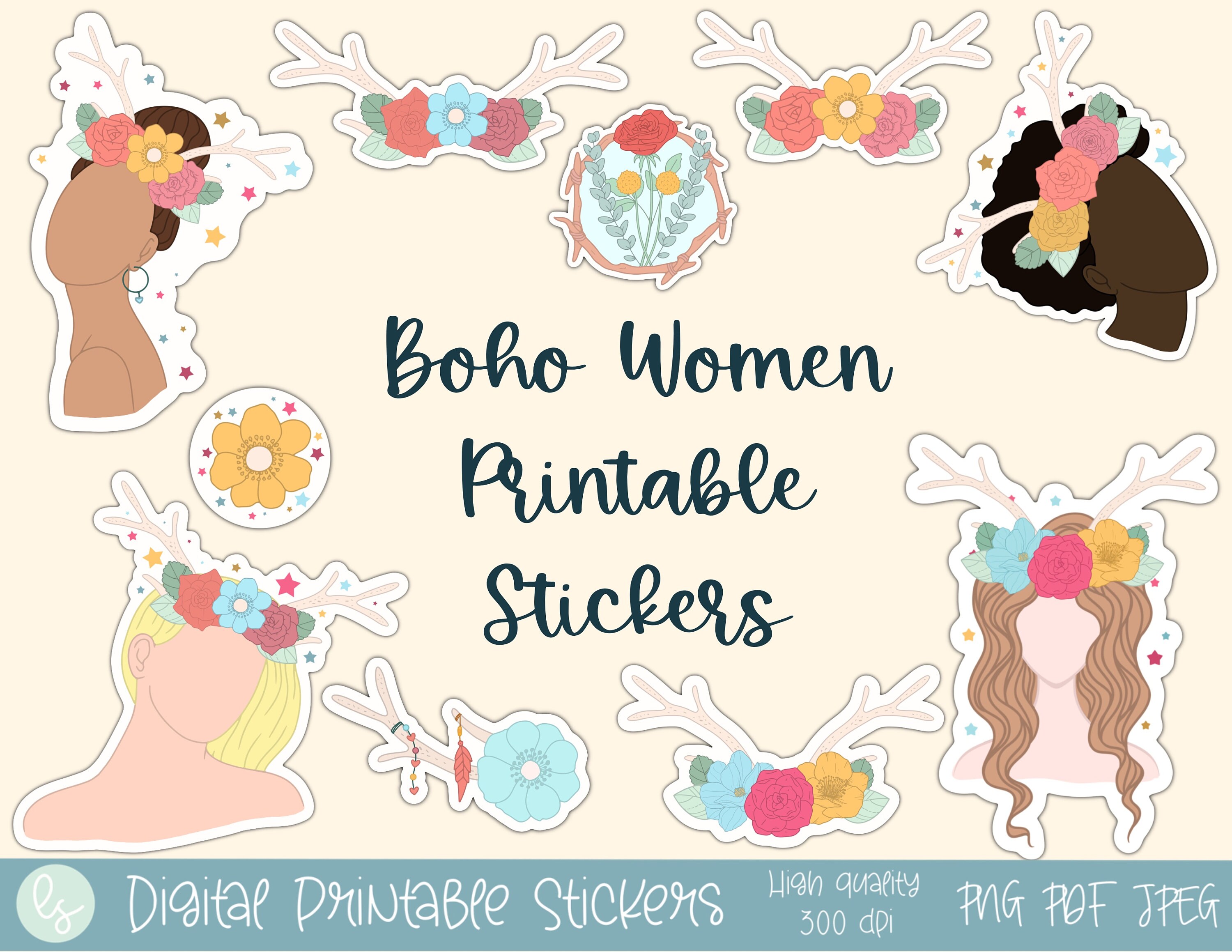 Boho Aesthetic Stickers, Print and Cut Stickers, Cricut Stickers ...