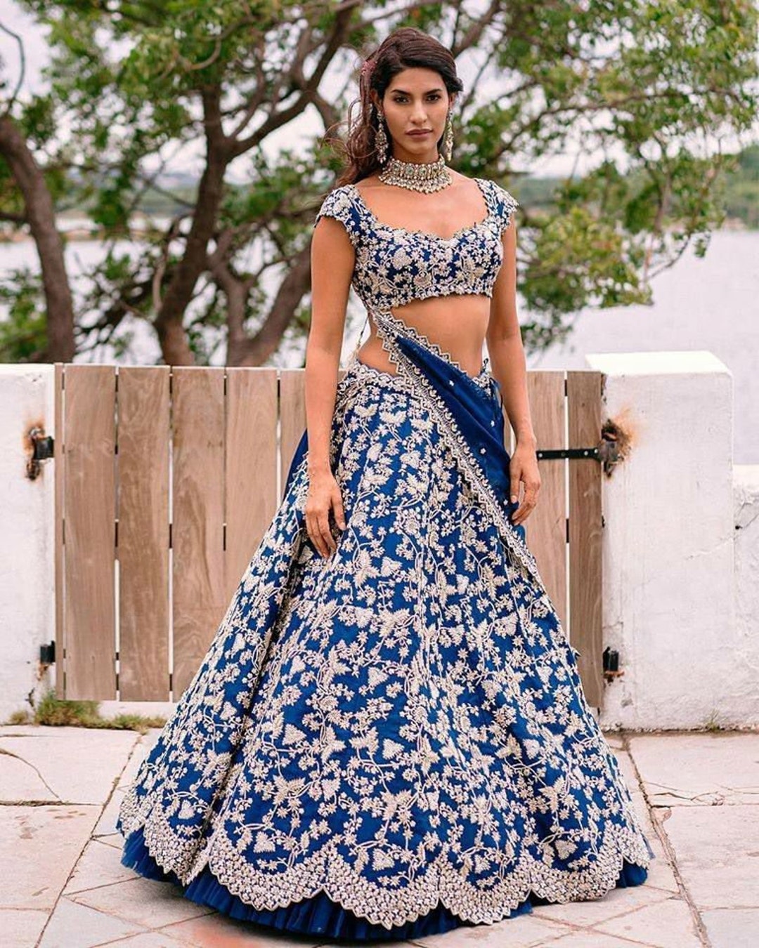 Royal Blue Colour Embroidered Attractive Party Wear Silk Lehenga Choli ...