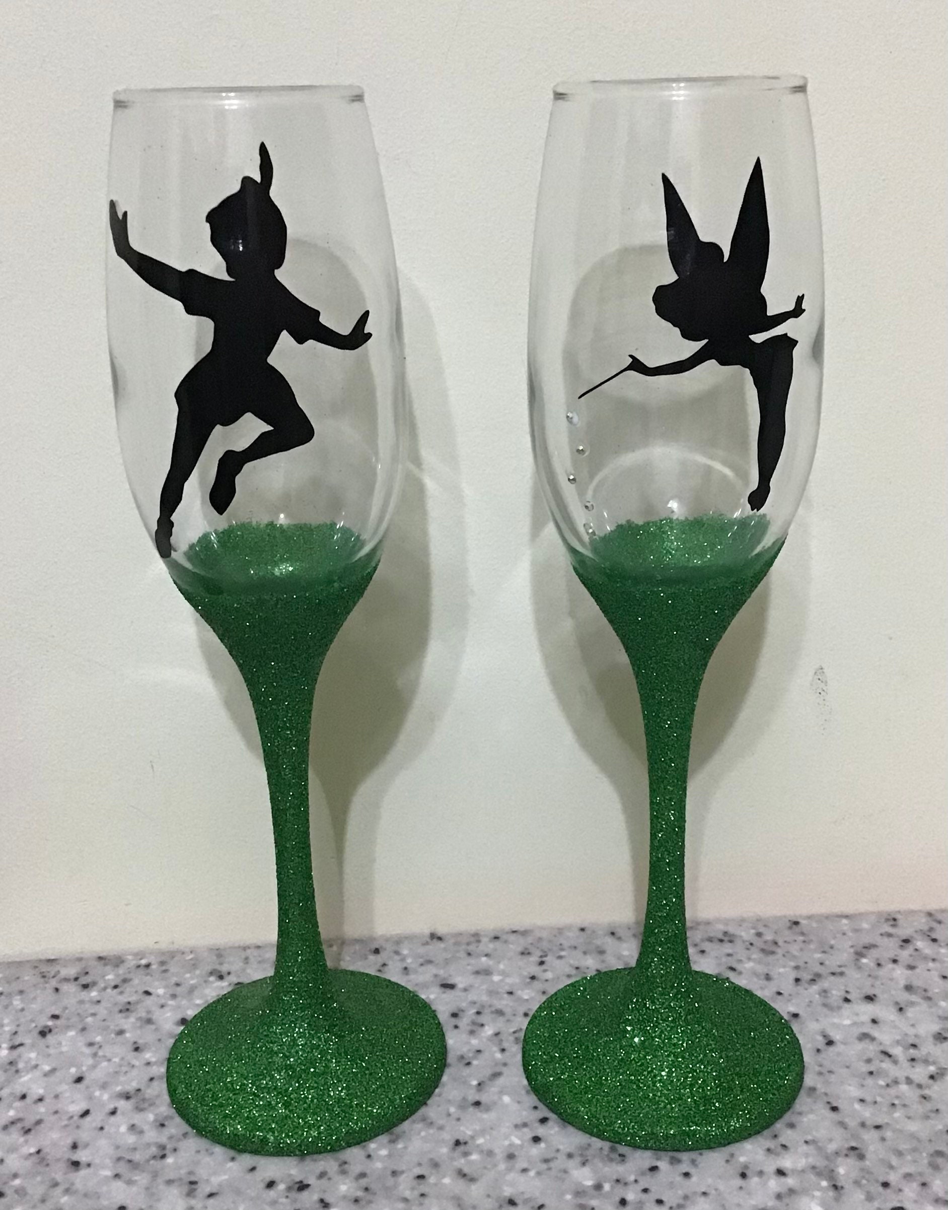 Tinkerbell and Peter Pan, Glitter, Prosecco Glass, Glitter Glass, 2 Set ...