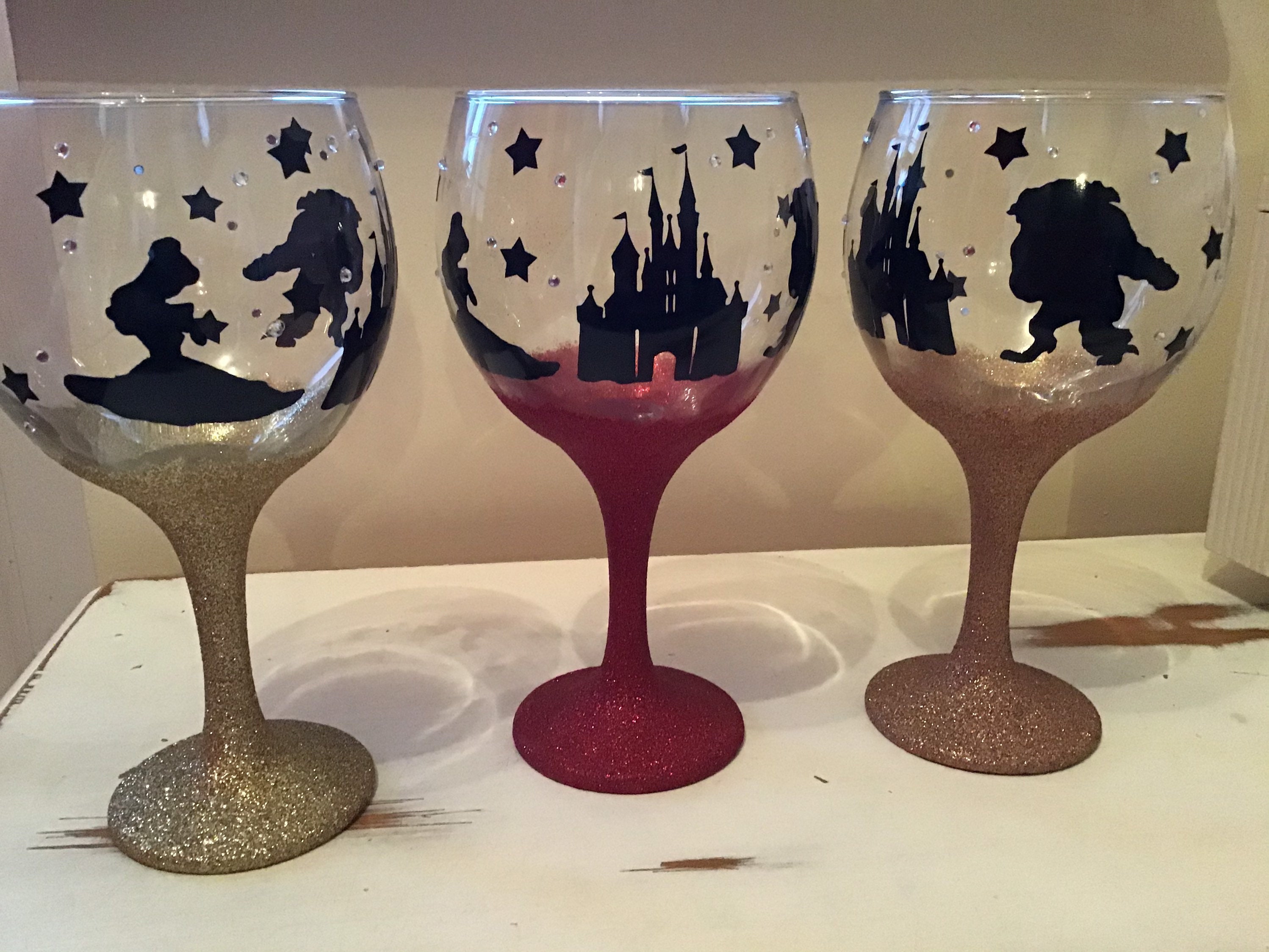 Beauty and the Beast, Castle, Glitter, Gin Glass, Glitter Glass, - Etsy