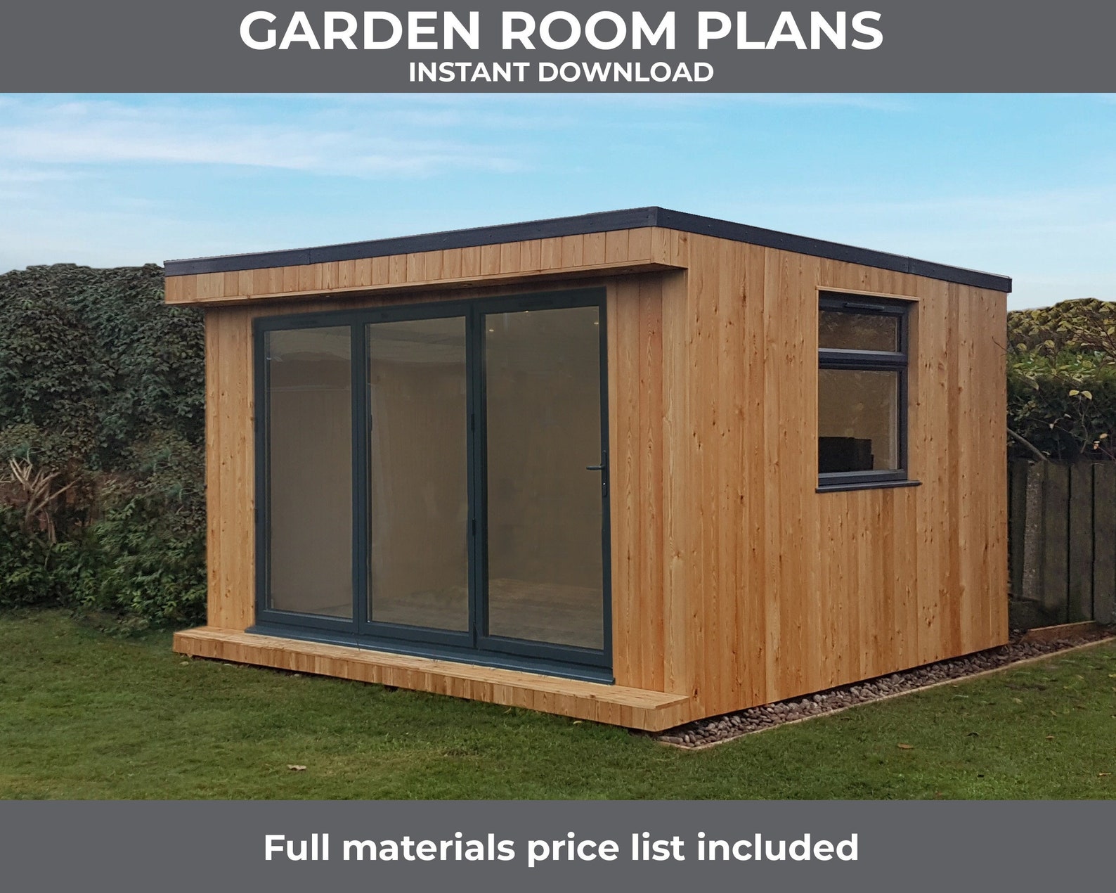 Garden Room Plans 4x3 Metre With Bi-fold Doors and Materials List. DIY ...