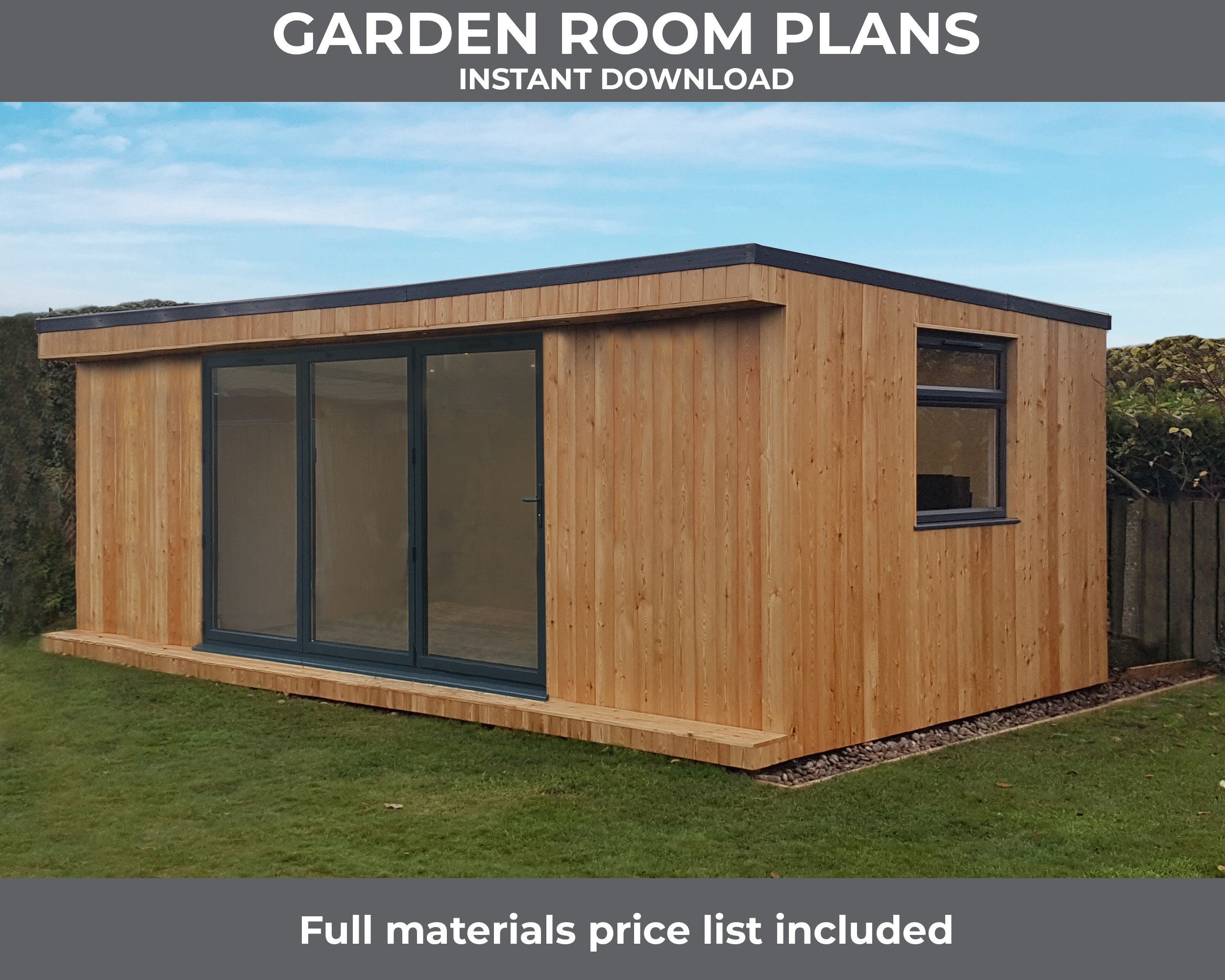 Garden Room Plans 6x3 Metre With Bi-fold Doors and Materials List. DIY ...