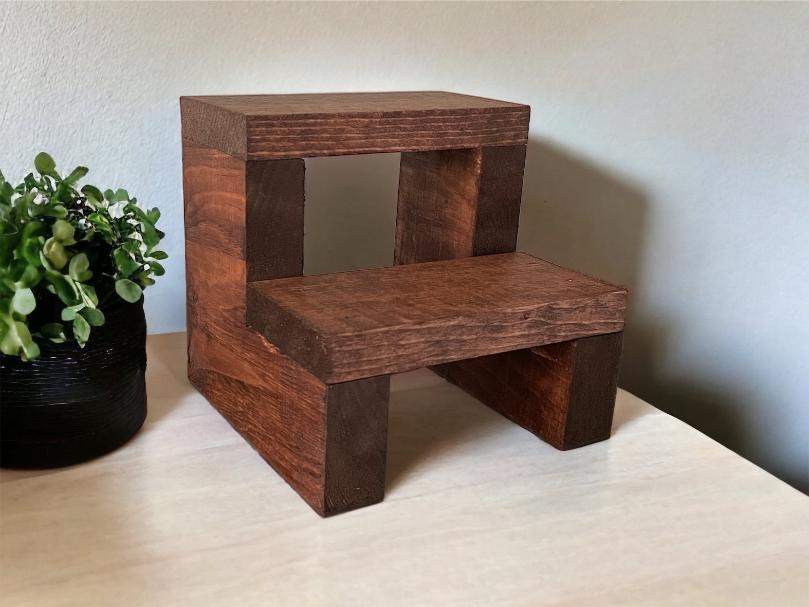 Rustic Riser CUSTOM STAIN Wood Stool Shelf Plant Stand Riser Table ...