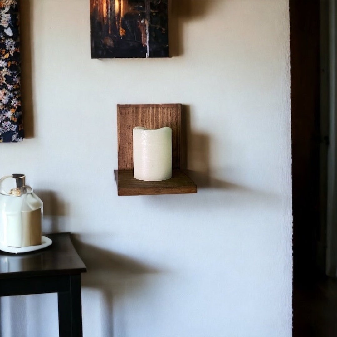 Candle Shelf Small STAIN OPTIONS Wood Candle Holder Rustic Living Room ...