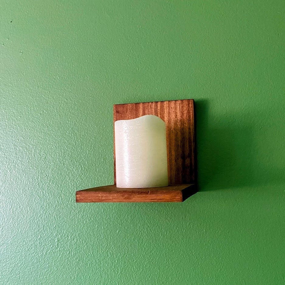 Candle Shelf Small STAIN OPTIONS Wood Candle Holder Rustic Living Room ...